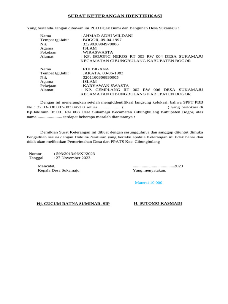 Surat Keterangan Identifikasi PLD | PDF