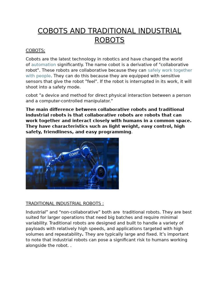 Cobots and Traditional Industrial Robots | PDF | Robot | Robotics