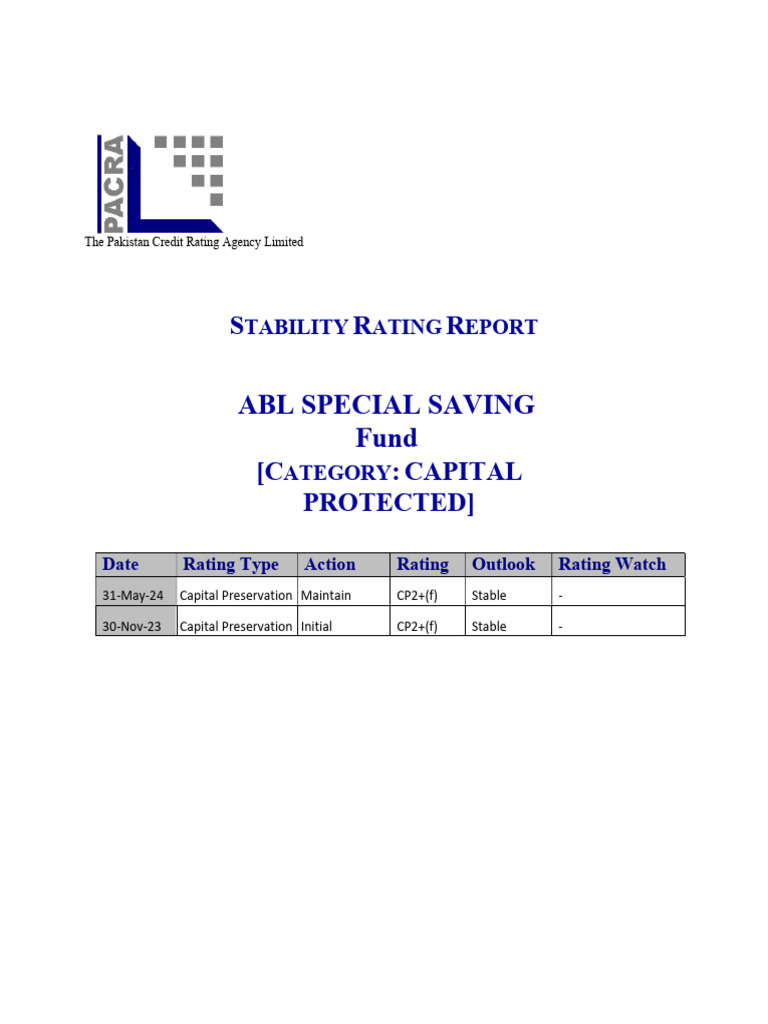 ABL Special Savings Fund PACRA Report | PDF | Risk | Market Liquidity