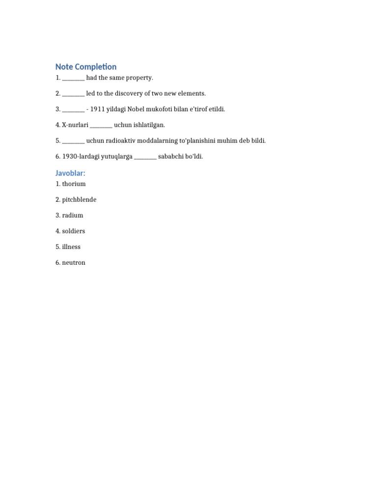 Note and Sentence Completion | PDF