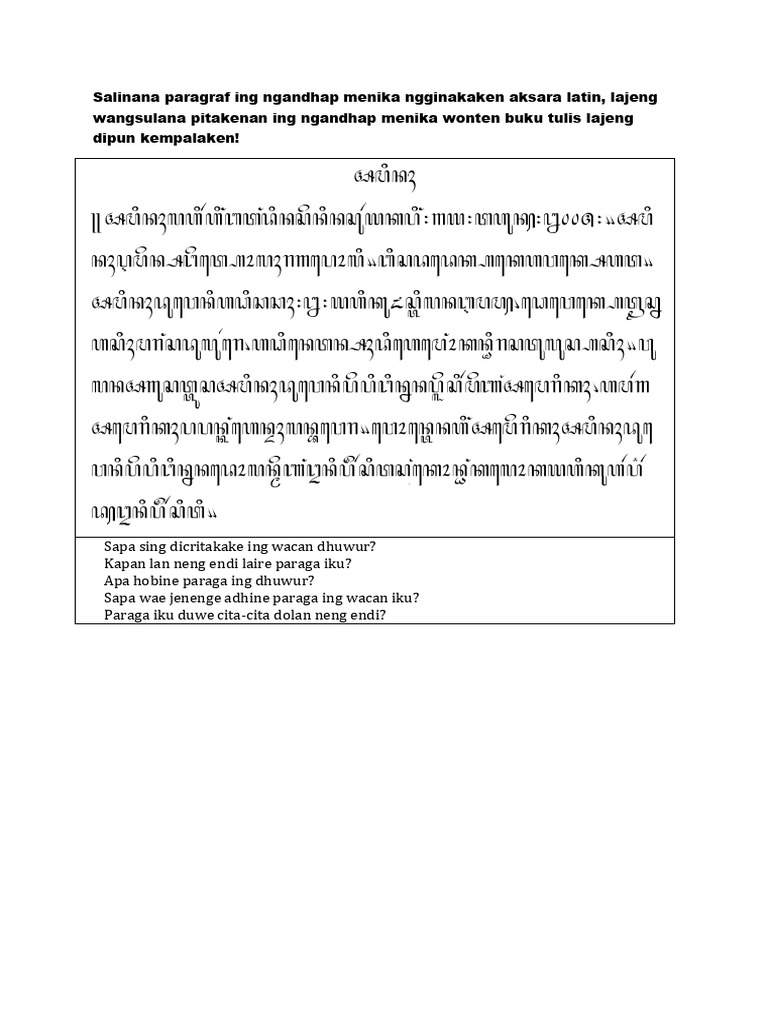 Latihan Soal Aksara Jawa Kelas 8 | PDF