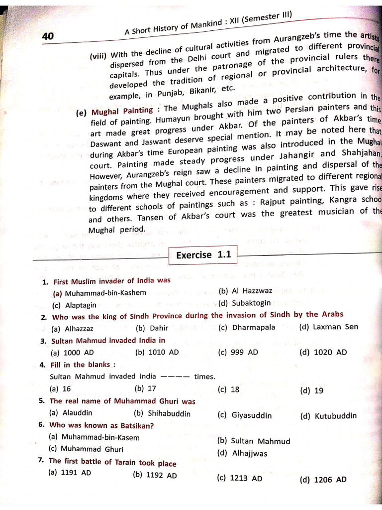 MCQS Unit 1 History 3rd Sem | PDF