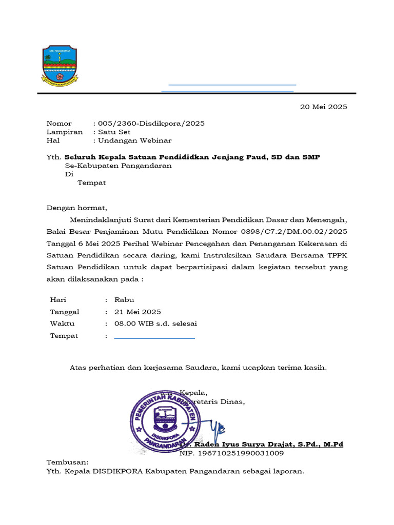 Surat Undangan Webinar Tppks | PDF