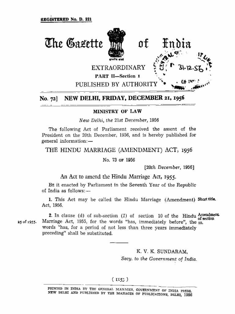 Hindu_Marriage_(Amendment)_Act_1956 | PDF