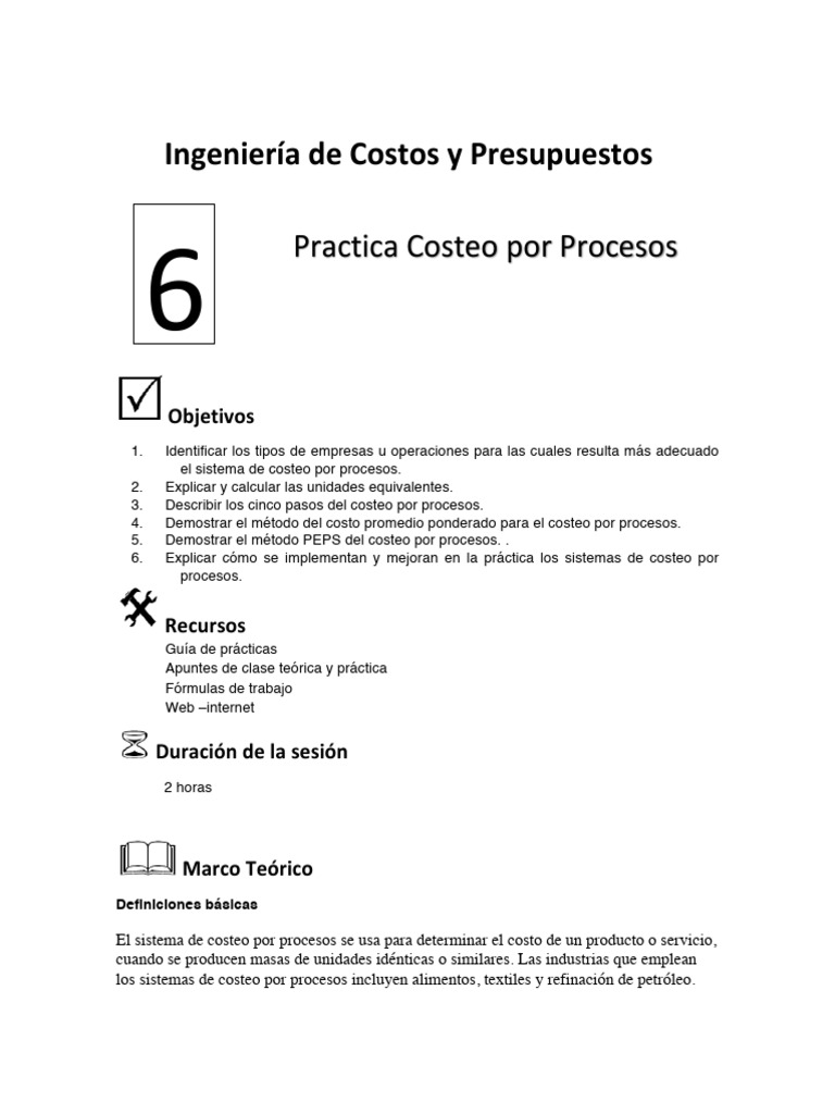 Guia 6 Costeo Por Procesos (1) | PDF | Presupuesto | Economias