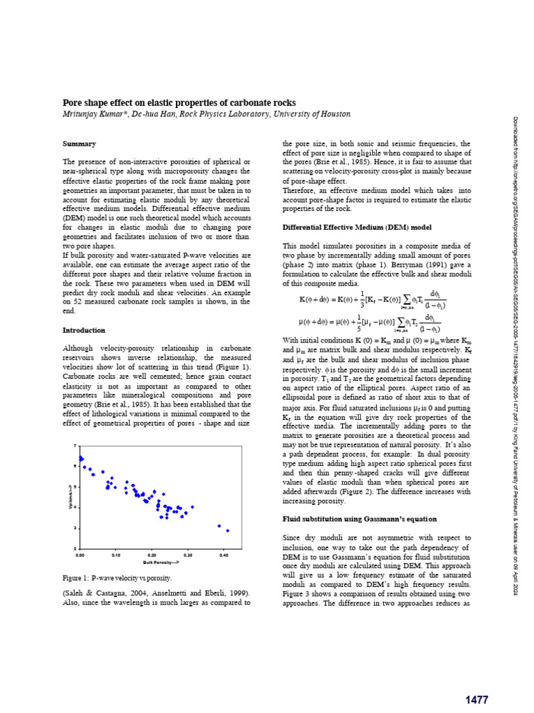 Pore Shape Effect On Elastic Properties of Carbonate Rocks | PDF | Porosity | Young's Modulus