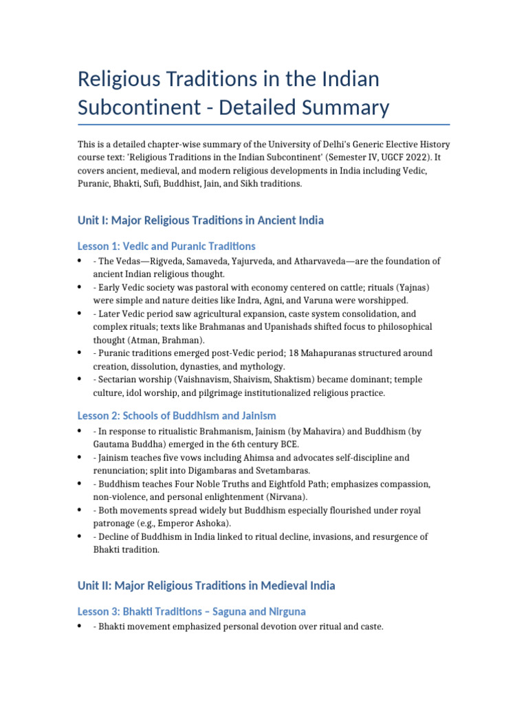 Religious Traditions Detailed Summary | PDF | Vedas | Bhakti