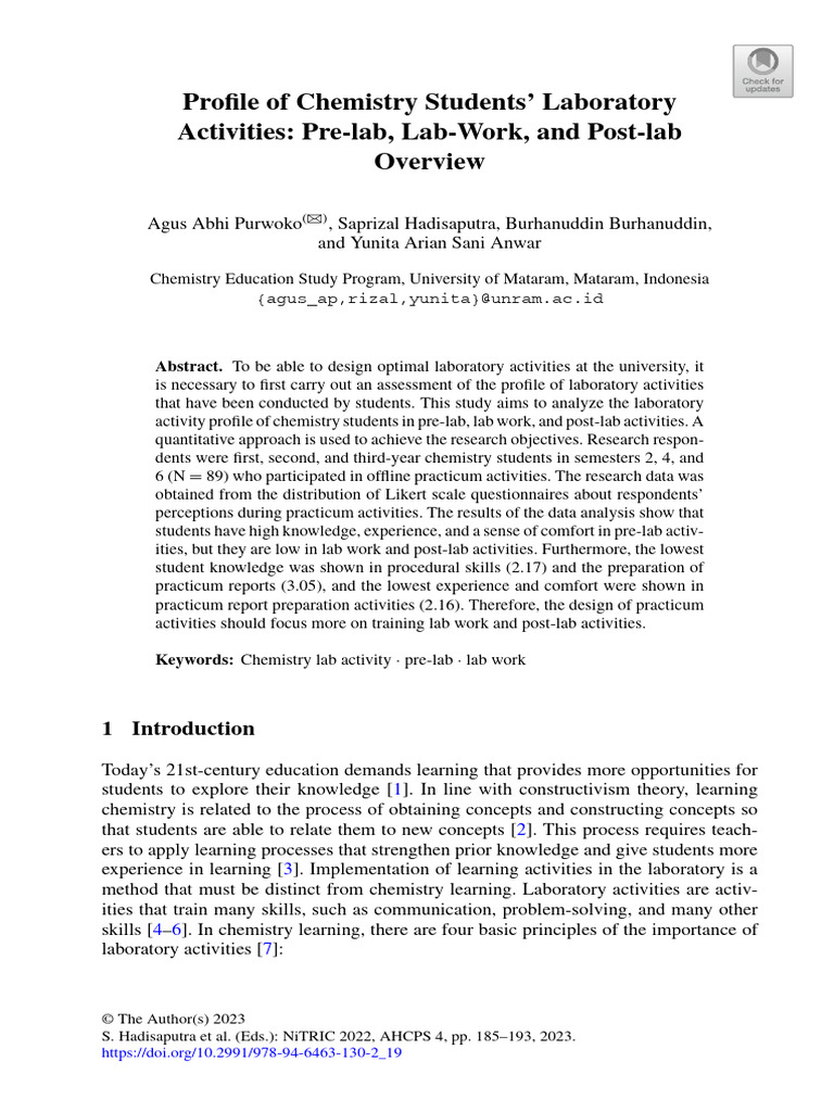 Chemistry Students' Lab Activity Profile | PDF | Laboratories ...