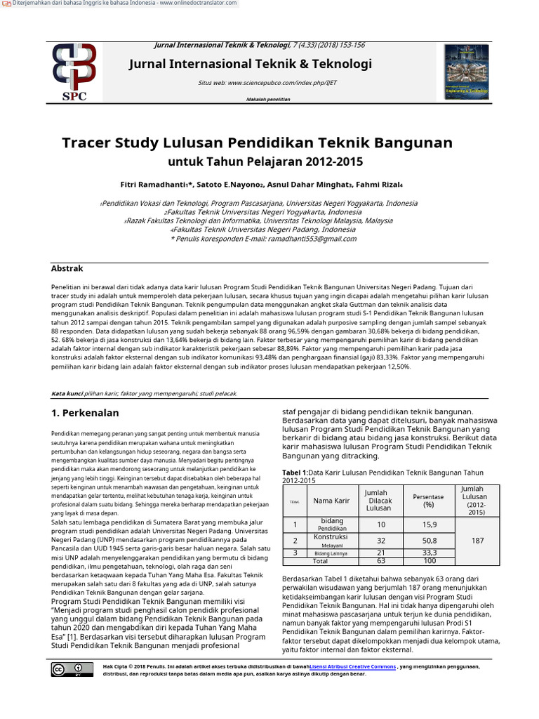 Tracer Study of Building Engineering Edu - En.id | PDF