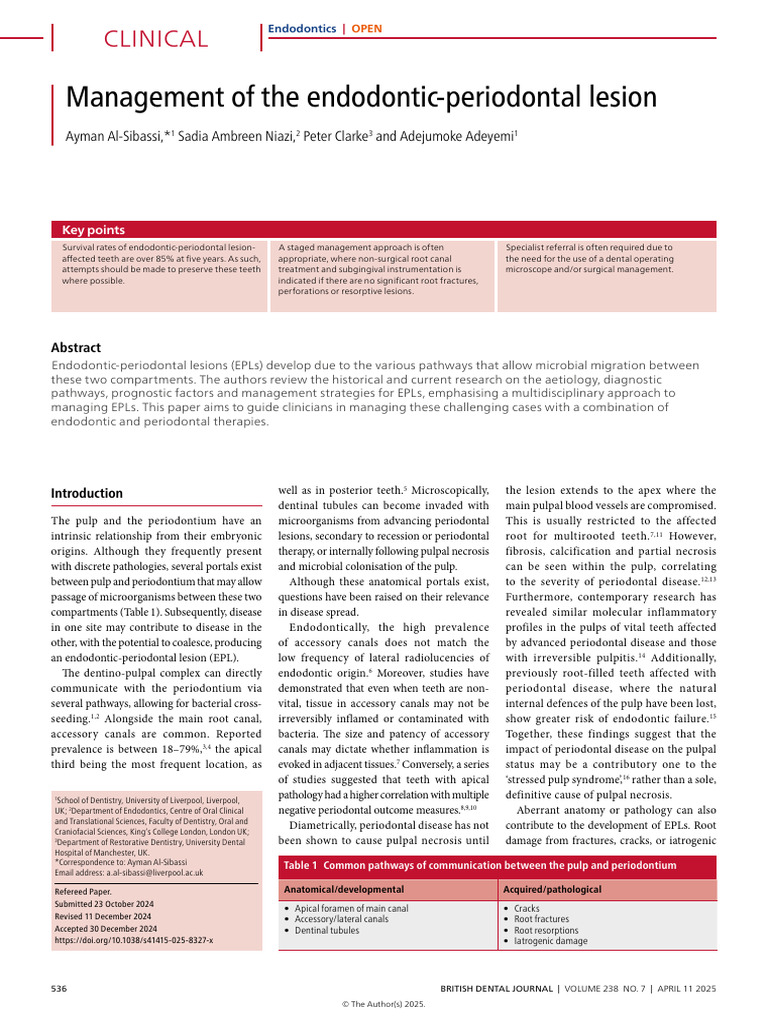Management of The Endodontic-Periodontal Lesion | PDF | Periodontology | Clinical Medicine