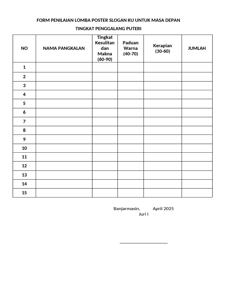 Form Penilaian Poster Slogan | PDF