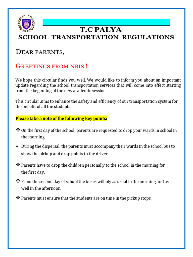 NBIS School Transportation Guidelines | PDF | Bus | Transport