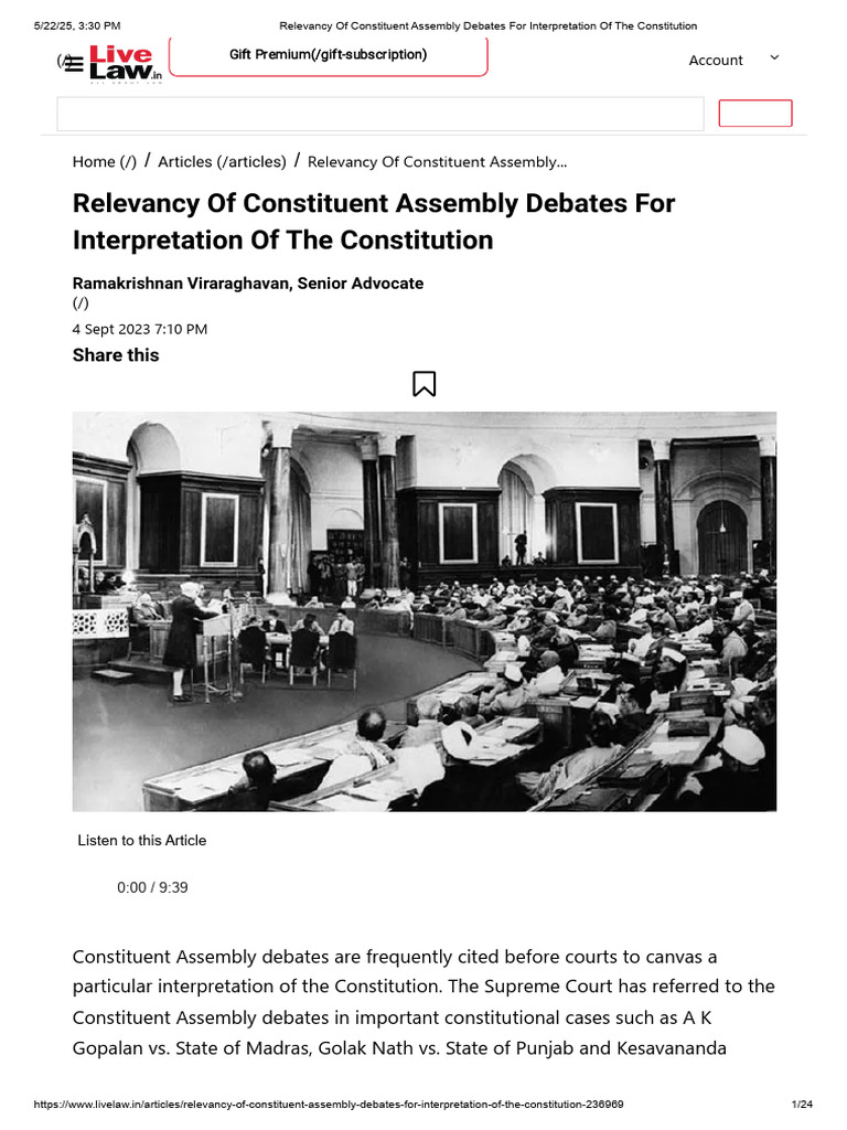 Relevancy of Constituent Assembly Debates For Interpretation of The ...
