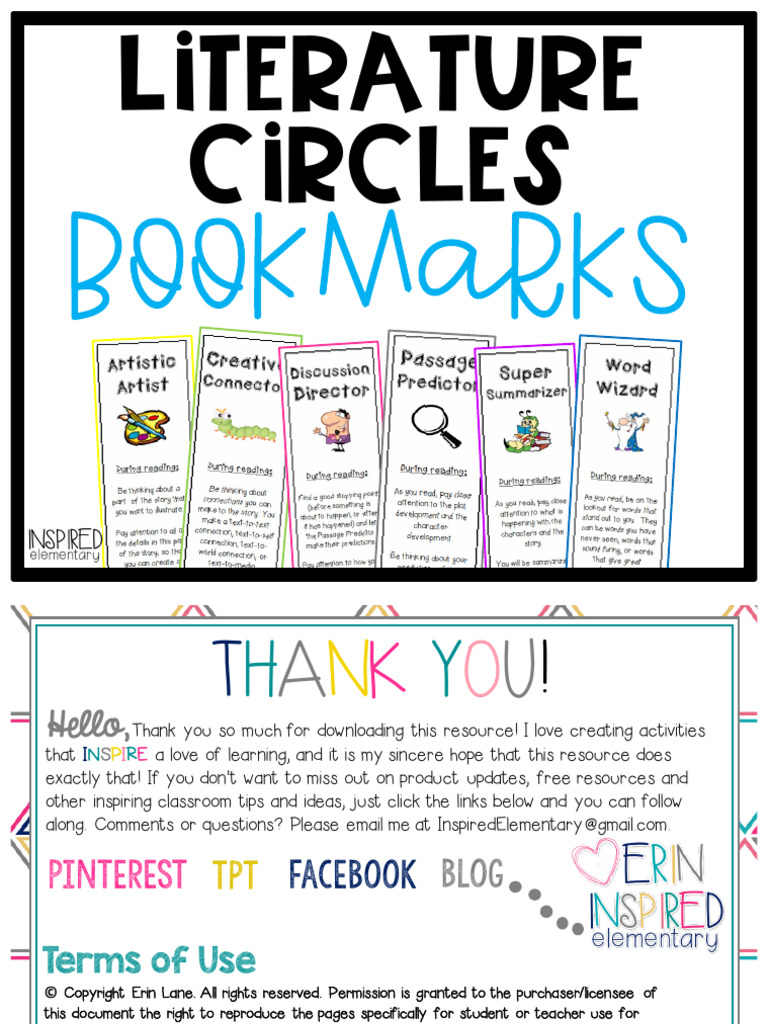 Literature Circles Bookmarks 2019 | PDF