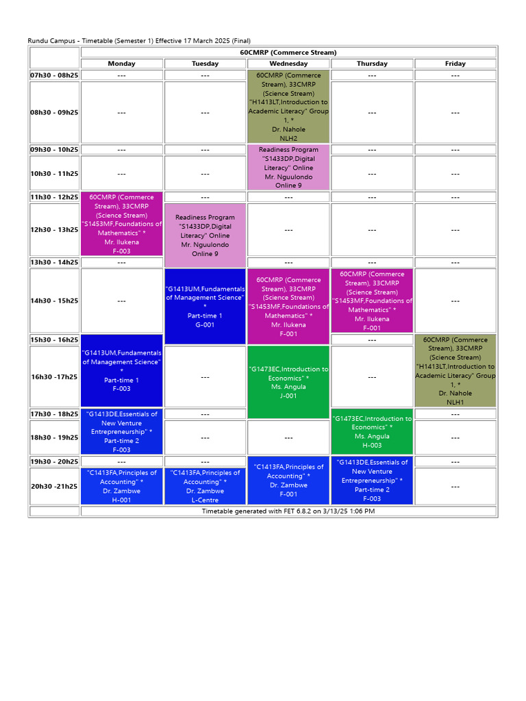 Students Timetable (Semester 1) Effective 17 March 2025 - Rundu Campus ...