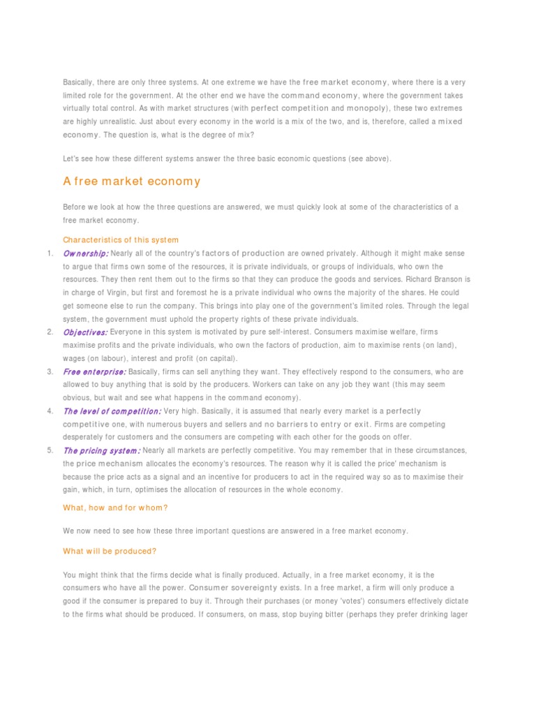 A Free Market Economy: Economy. The Question Is, What Is The Degree of ...