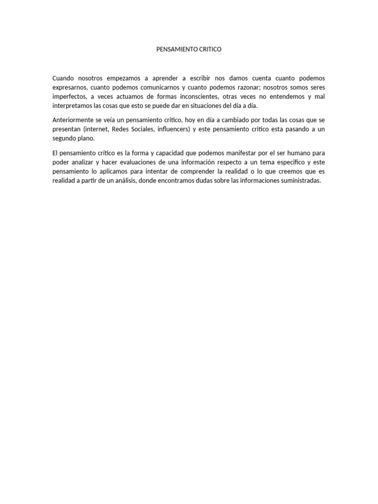 Importancia del Pensamiento Crítico | PDF