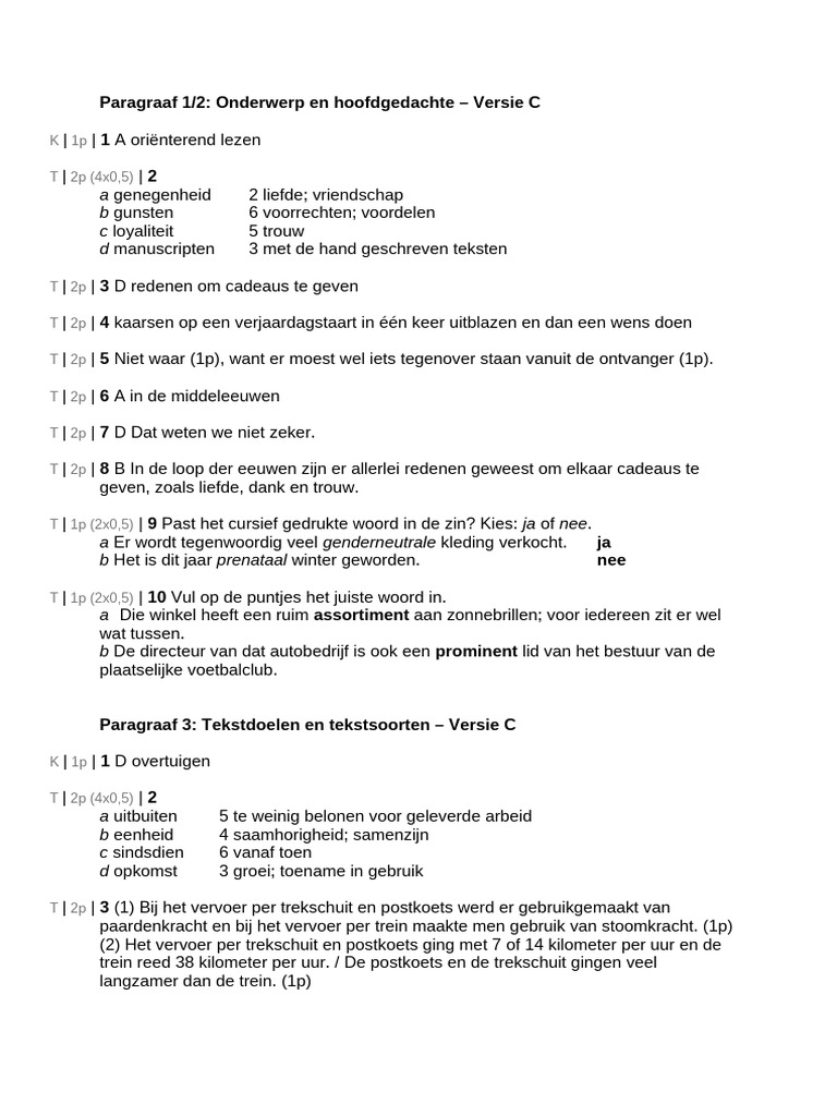 1H Oefentoets Lezen 1-3 Versie B Antwoorden | PDF