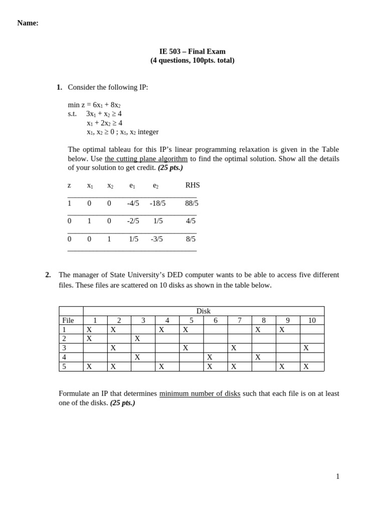 IE503Spring2025 FinalExam | PDF | Systems Analysis | Mathematical Analysis