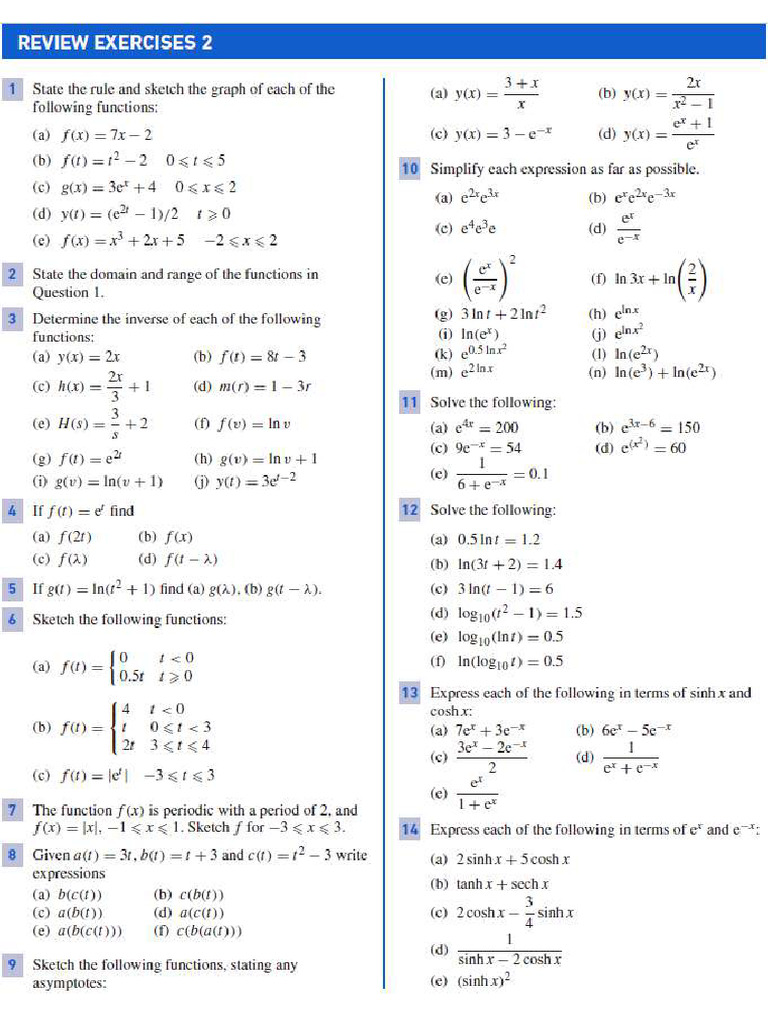 Functions Review Exercise2 | PDF