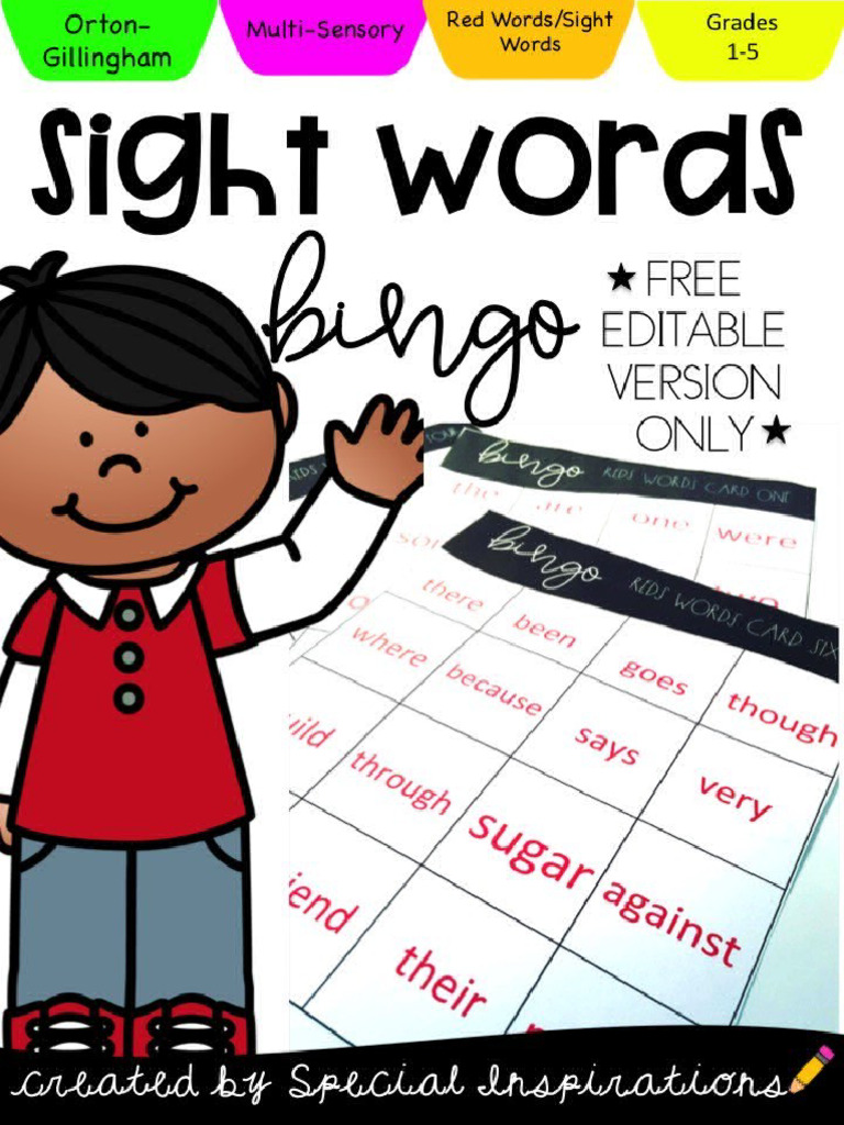 EditableSightWordsBingoCards 1 | PDF