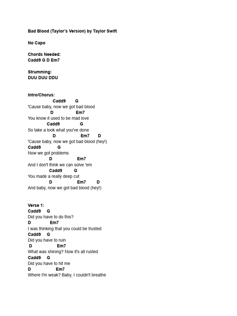 Bad+blood - Taylor Swift Music | PDF | Song Structure | Songs