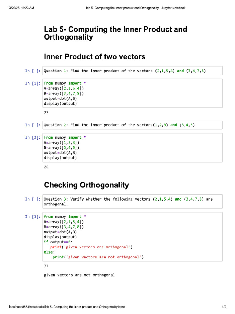 Lab-5 - Inner Product & Orthogonality - 250329 - 113516 | PDF