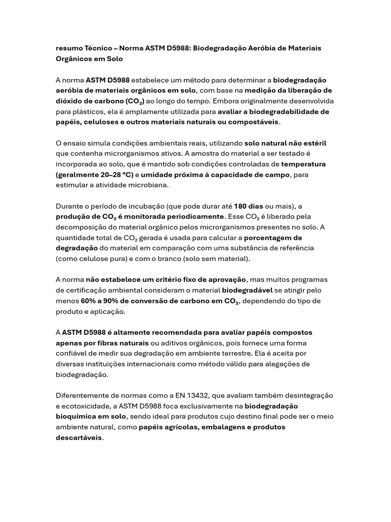 Resumo Técnico - Norma ASTM D5988 | PDF