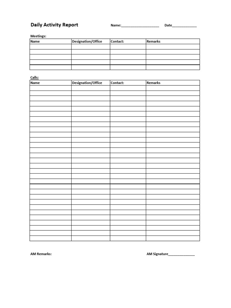 Daily Activity Report Template | PDF
