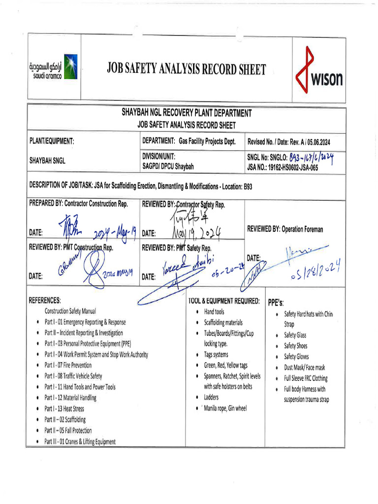 19162-HS0602-JSA-065 - Scaffolding Erection, Dismantling ...