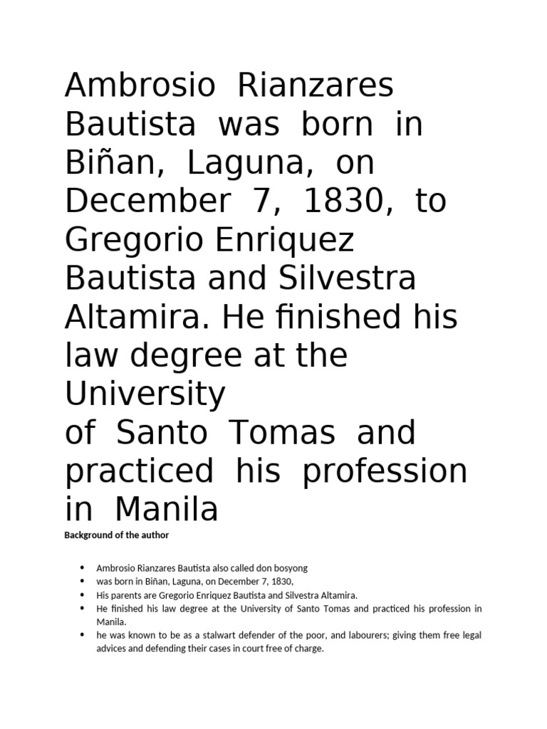 Ambrosio Rianzares Bautista Was Born in Biñan | PDF | Spanish East ...