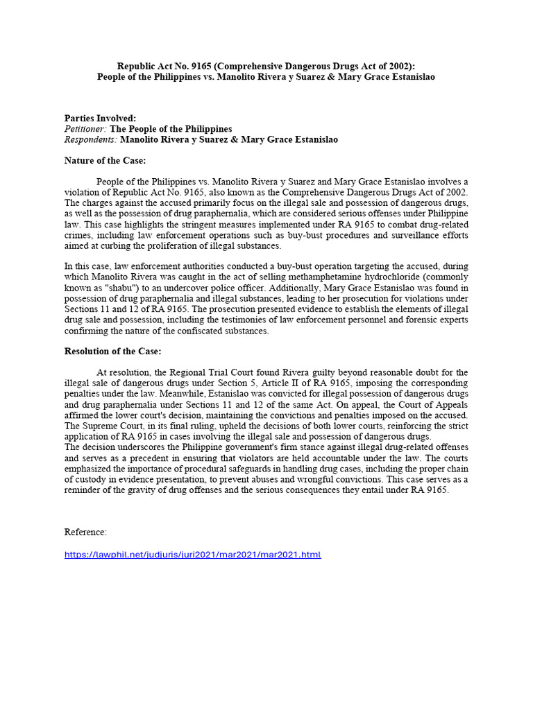 Philippines Drug Case: Rivera & Estanislao | PDF | Impeachment ...