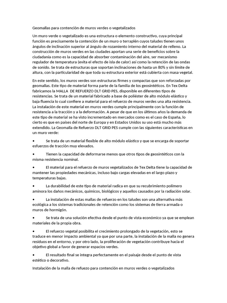 Geomallas para Contención de Muros Verdes o Vegetalizados | PDF ...