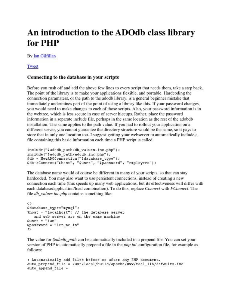An Introduction To The Adodb Class Library For Php Pdf Ibm Db2 Microsoft Sql Server 