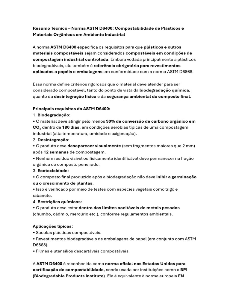 Resumo Técnico - ASTM 6400 | PDF