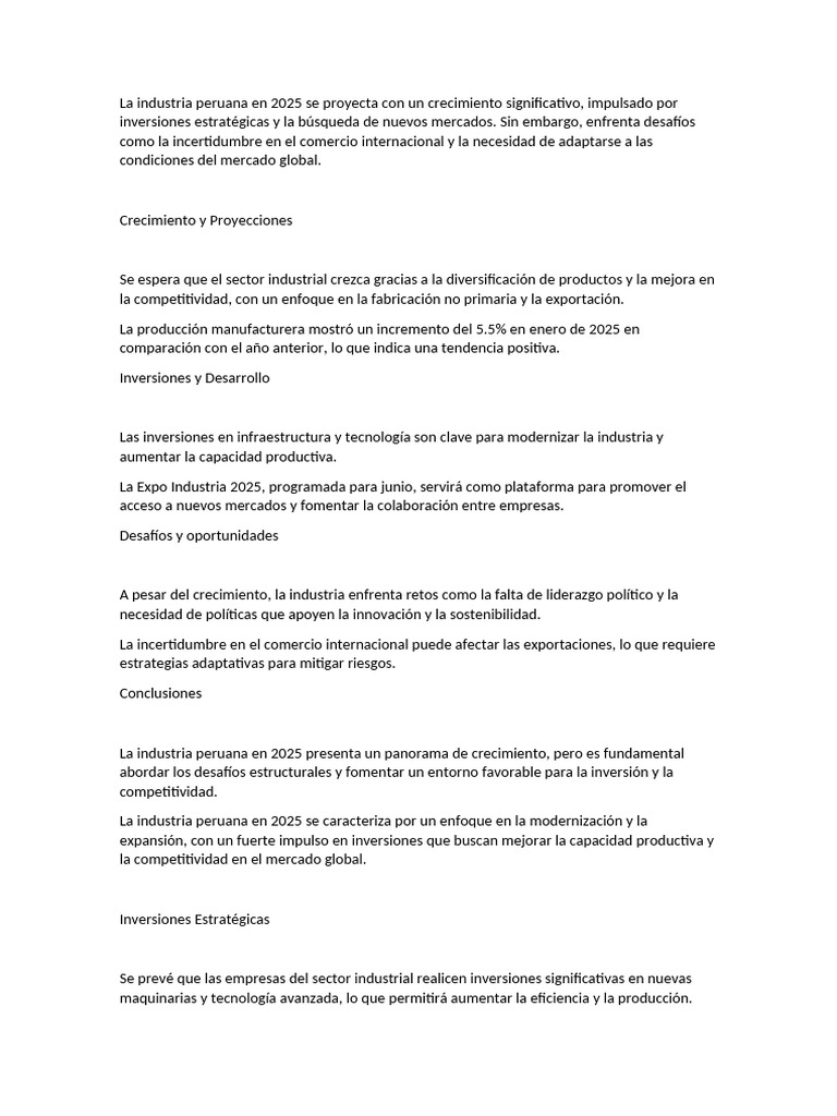Crecimiento y Desafíos de la Industria Peruana 2025 | PDF ...