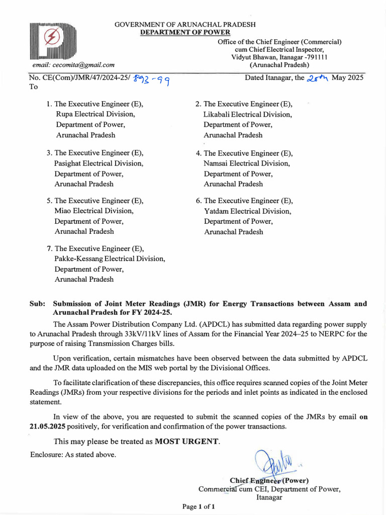 To EE (E) JMR For FY 2024-25 | PDF