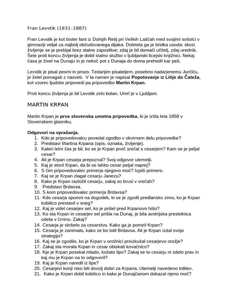 Levstik, MARTIN KRPAN | PDF