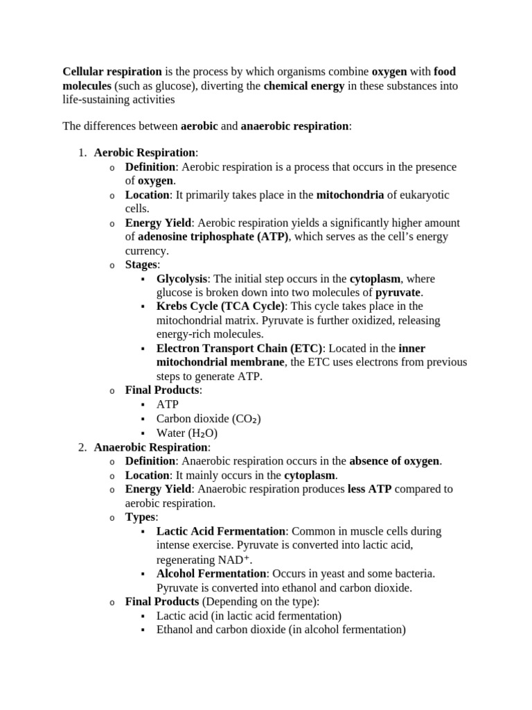 Cellular Respira Short Note | PDF | Cellular Respiration | Diet & Nutrition