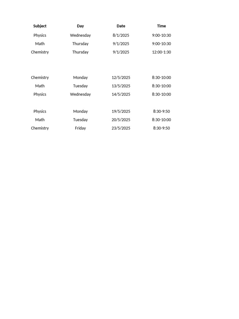 Exams Timetable | PDF