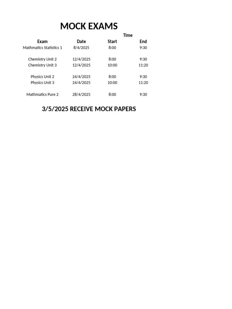Mock Exams Schedule | PDF