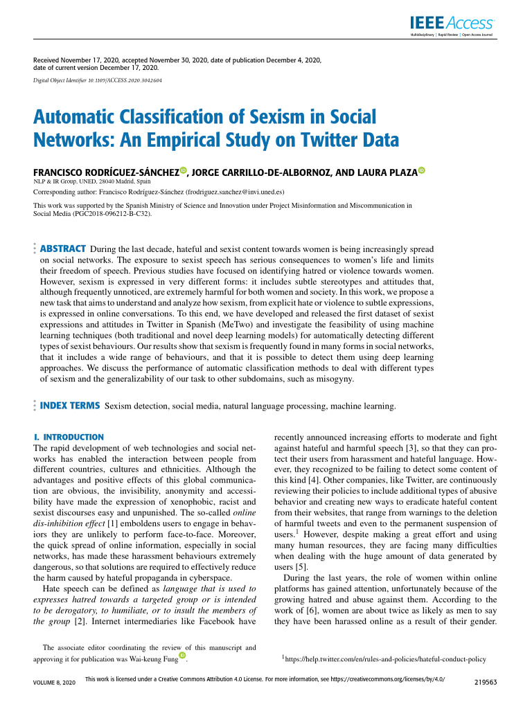Automatic Classification of Sexism in Social Netwo | PDF | Misogyny | Sexism