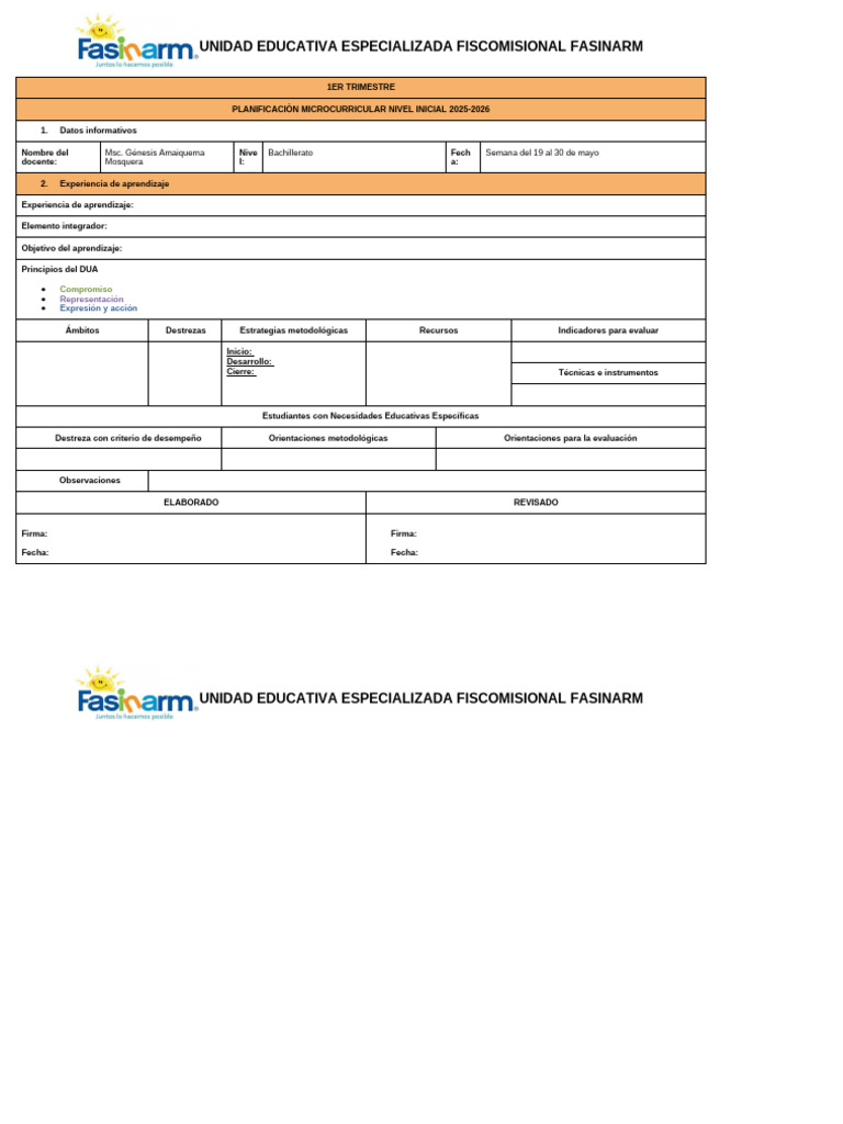Planificaci N Semanal Inicial 2025 2026 | PDF