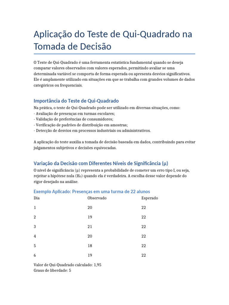 Teste de Qui-Quadrado na Decisão Estatística | PDF | Distribuição Qui ...