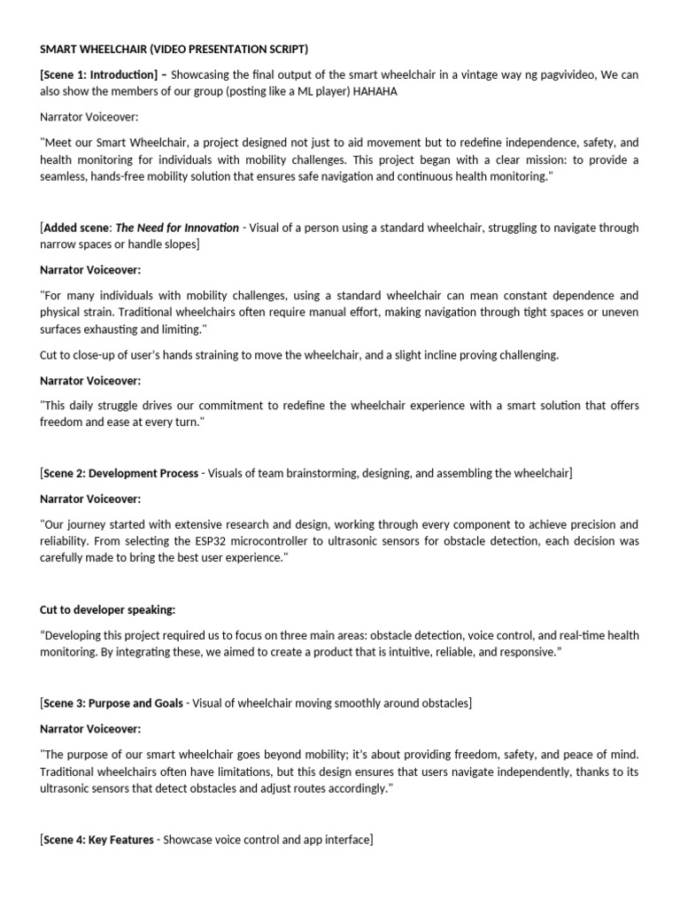 SMART WHEELCHAIR Video Presentation Concept Script | PDF | Wheelchair ...