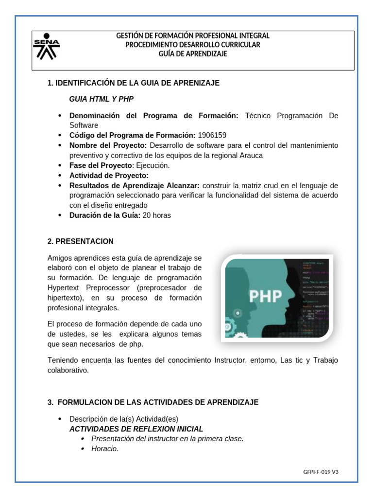 2GFPI-F-019 Guia de Aprendizaje-PHP | PDF | HTML | Php