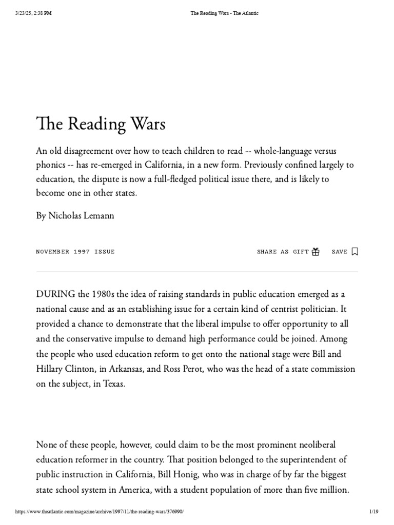 The Reading Wars: Phonics vs. Whole-Language | PDF | Phonics | Pedagogy