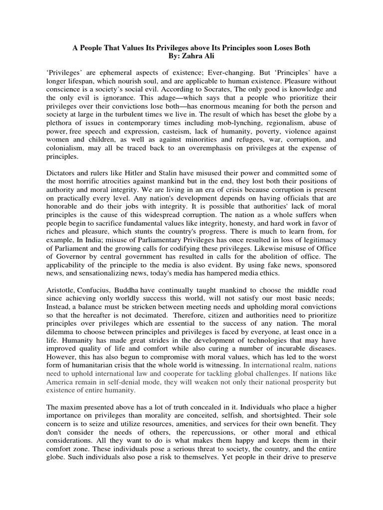 Principles Over Privileges: A Moral Imperative | PDF | Integrity
