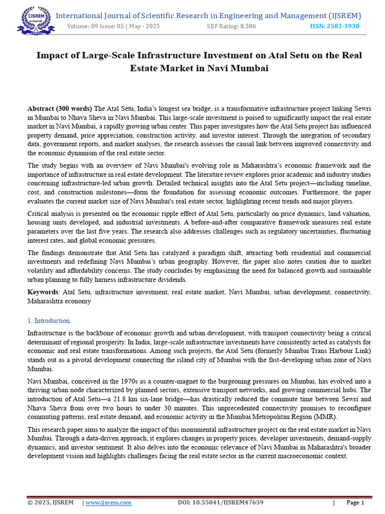 Impact of Large Scale Infrastructure Investment On Atal Setu On The Real Estate Market in Navi ...