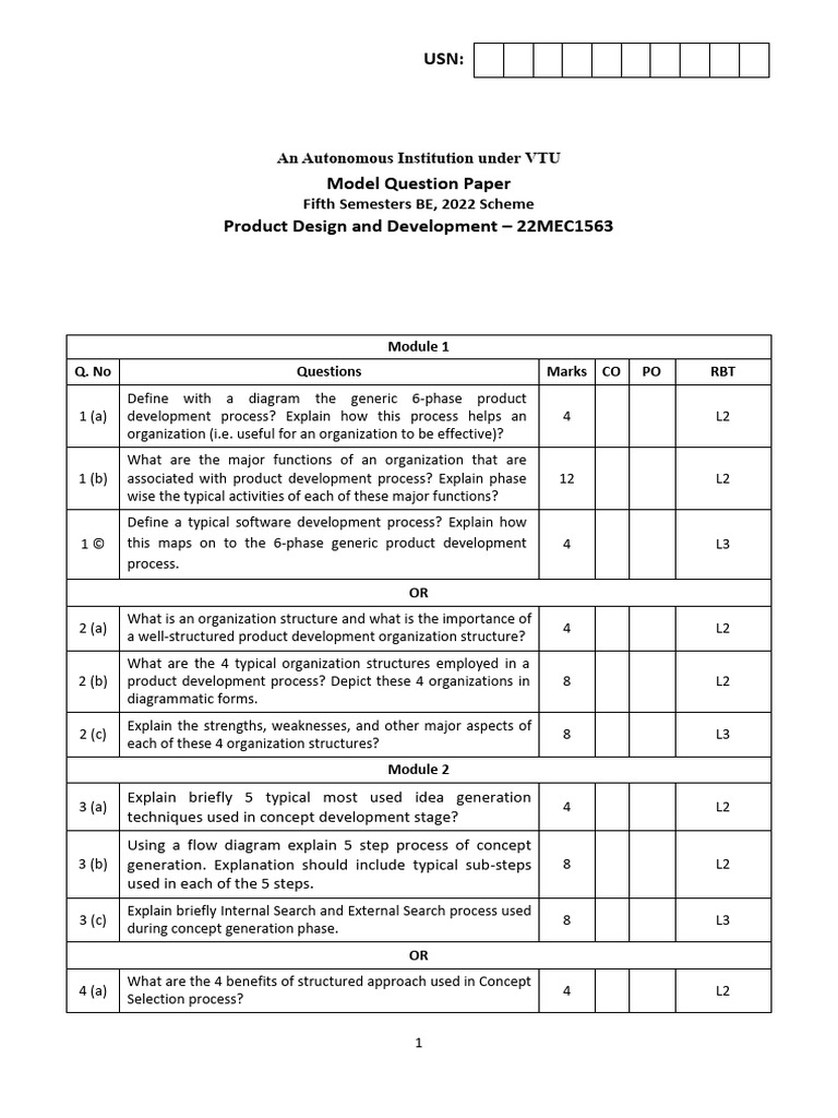 BE - Model Question Paper Template - 2024-25 | PDF | Computer Aided Design